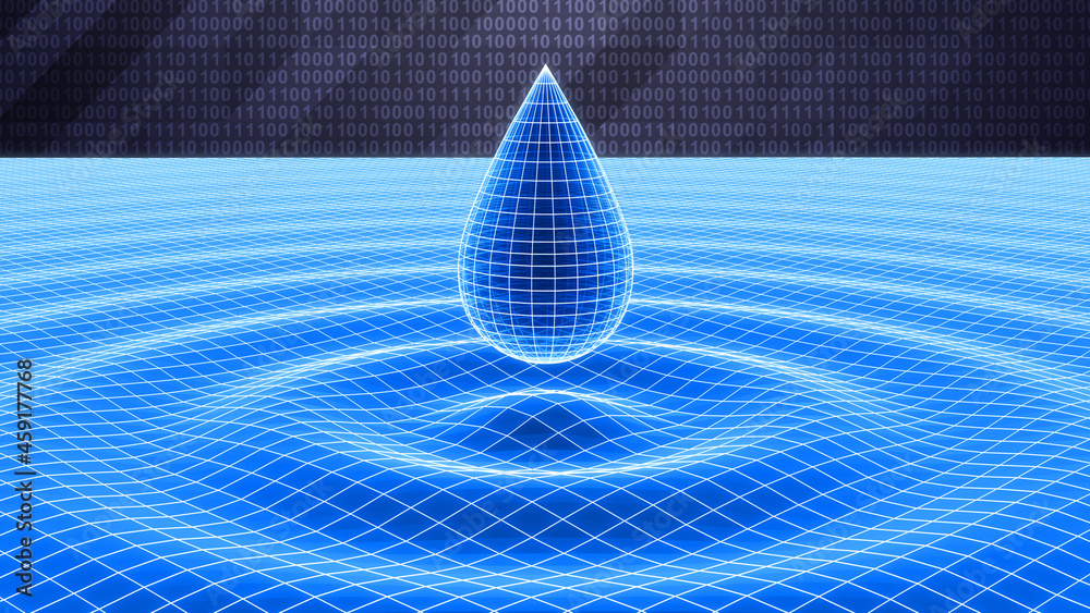Grid of a drop and rippled surface on binary background as a symbol of ...