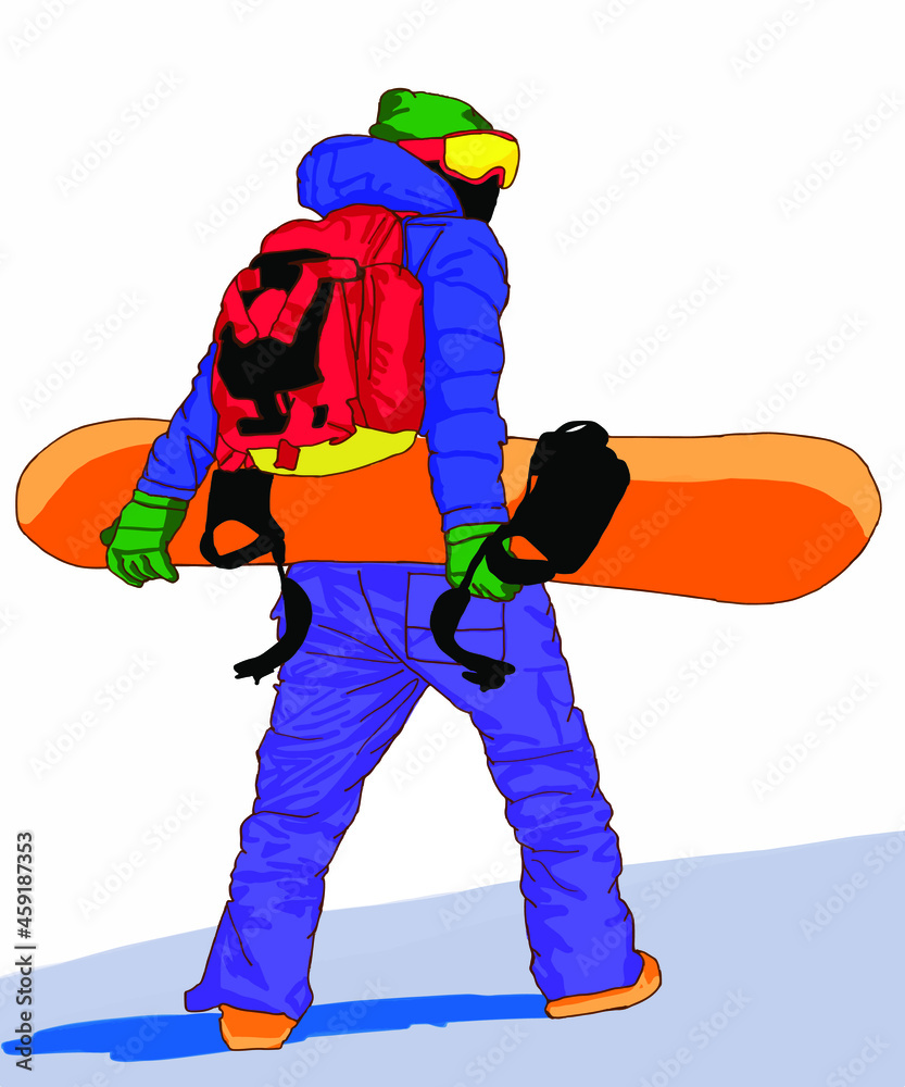 Vector Illustration of guy on snowboard. Extreme boy with snowboard ...