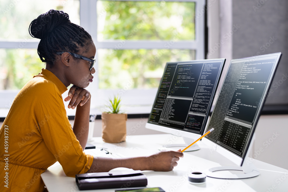 African American Woman Programmer Girl Coding Photos Adobe Stock