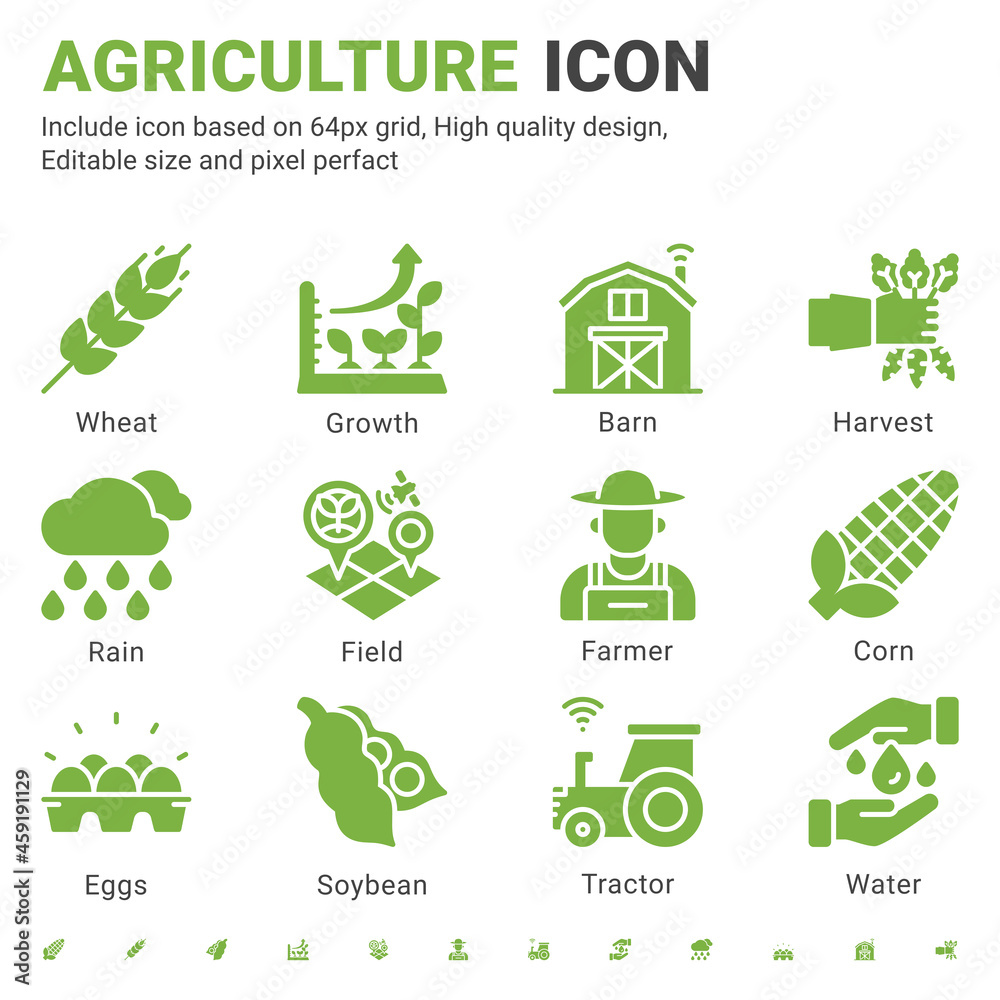 Agriculture icon set design flat style isolated on white background ...