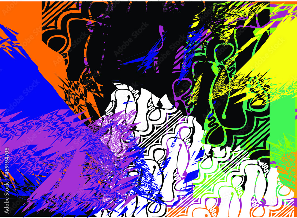 Abstract design with a combination of typical Indonesian batik motifs ...