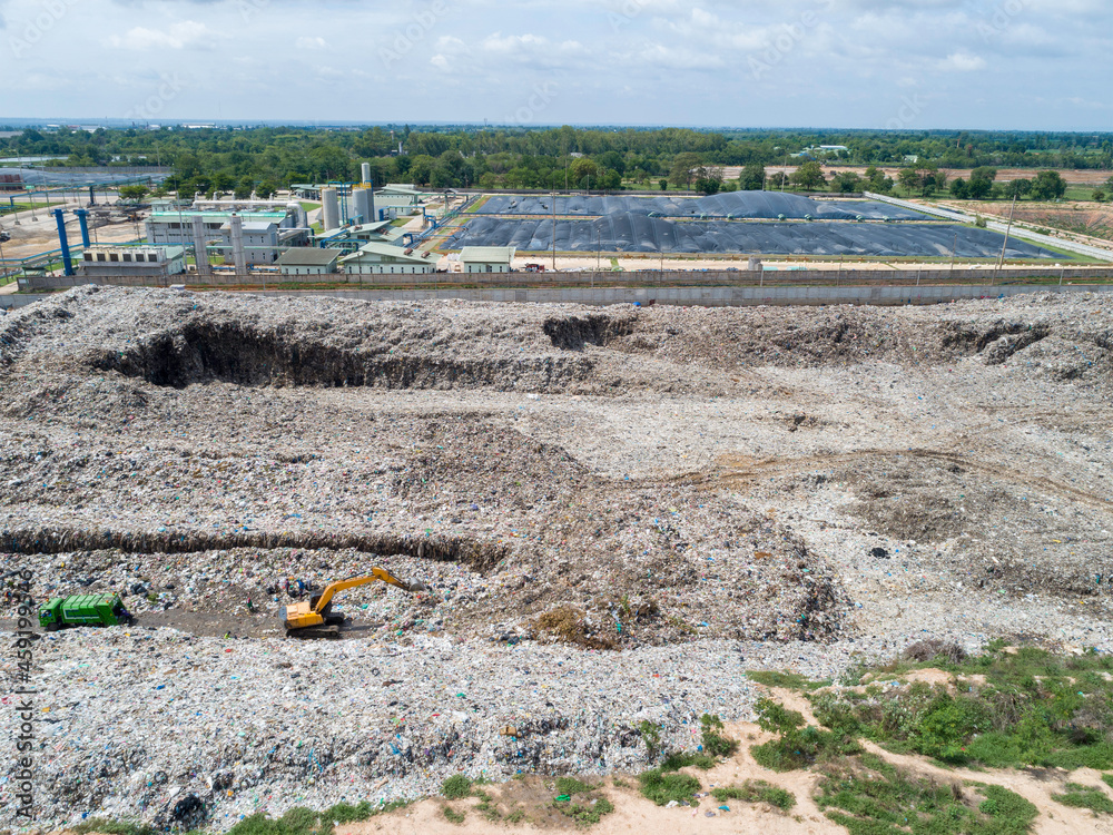 Huge garbage pile landfill and waste disposal plant and biogas plant ...