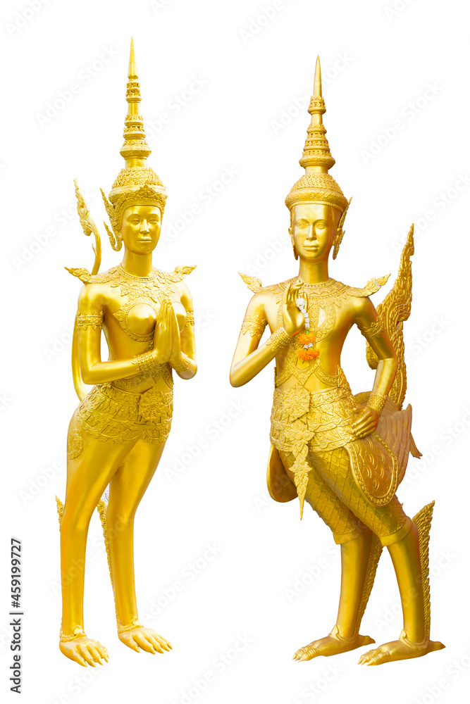 Golden Kinnari statue half-bird, half-woman creature at south-east ...