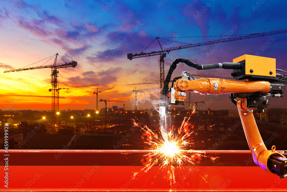 Automation welder robot welding i beam steel structure construction by ...