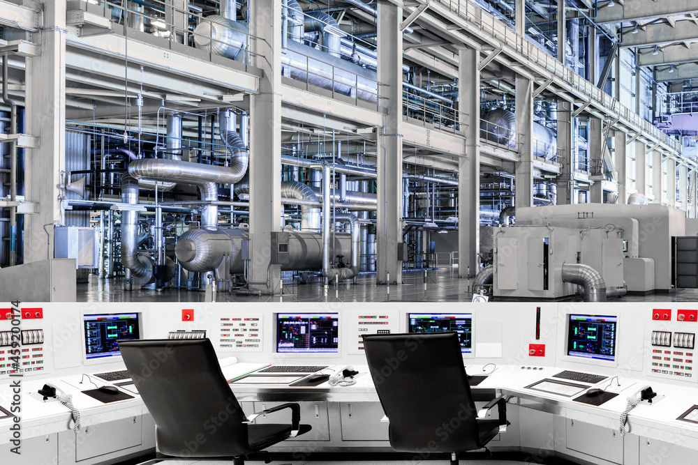 Control room of devices in modern thermal power plants Stock Photo ...