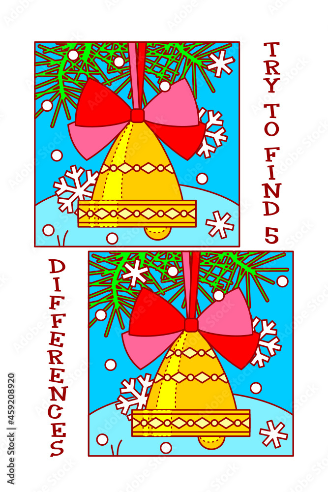 Find differences visual puzzle or picture riddle of bell christmas tree ...