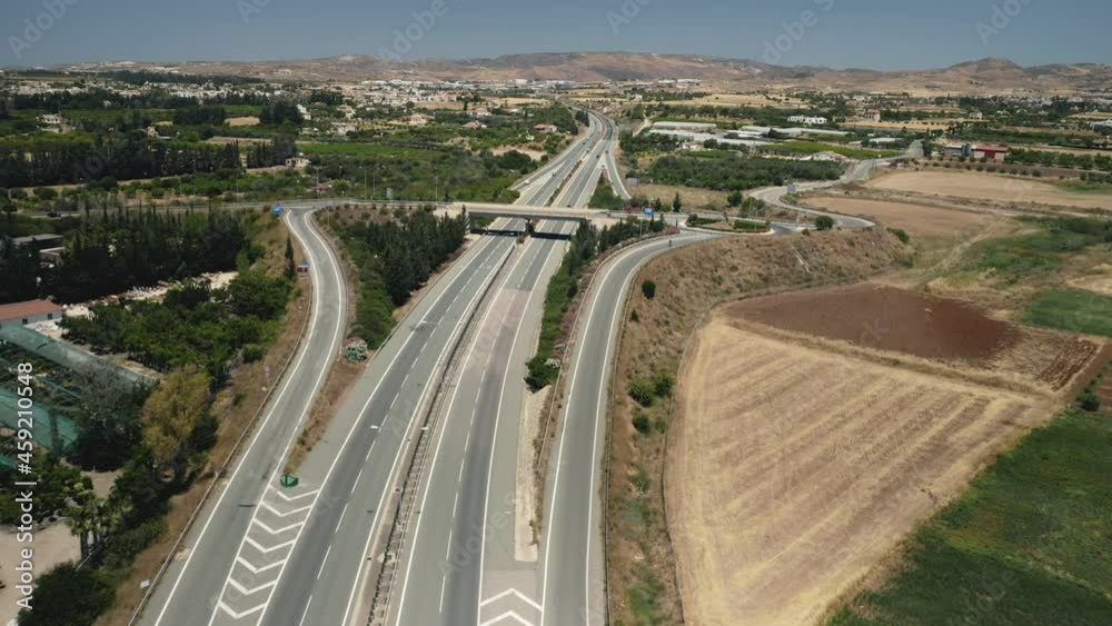 Modern highway road cars vehicles drive in wild nature landscape area ...