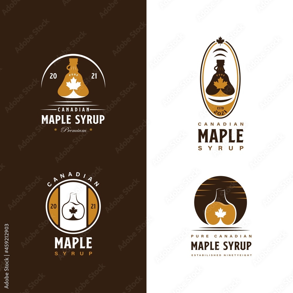Set of Vintage Retro Style for Maple Syrup Logo Design. With maple leaf ...