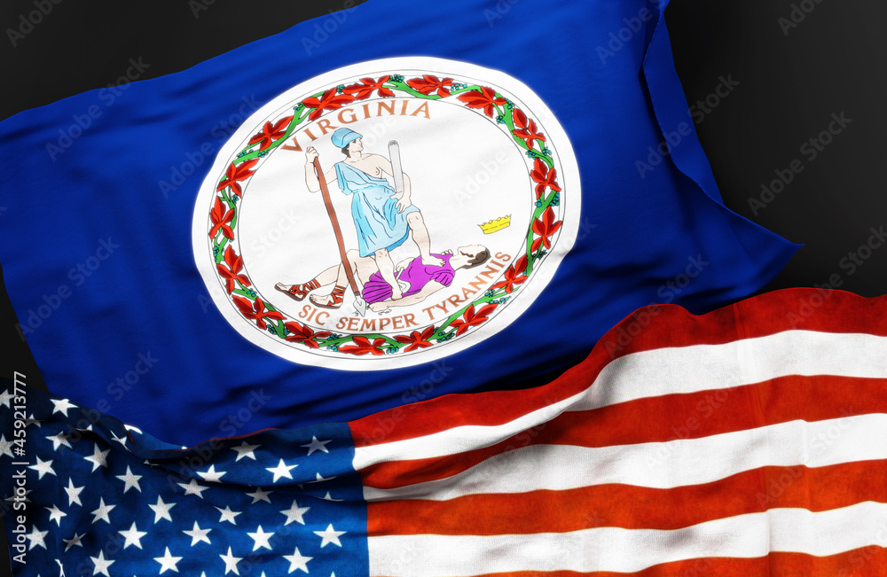 Flag of Virginia along with a flag of the United States of America as a ...