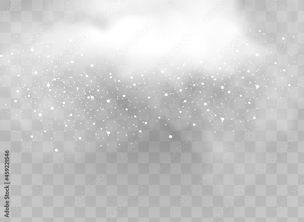 Falling snow on a transparent background. Snow clouds or shrouds. Fog ...
