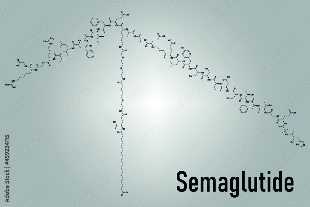 Semaglutide diabetes drug molecule (incretin agonist). Skeletal formula ...