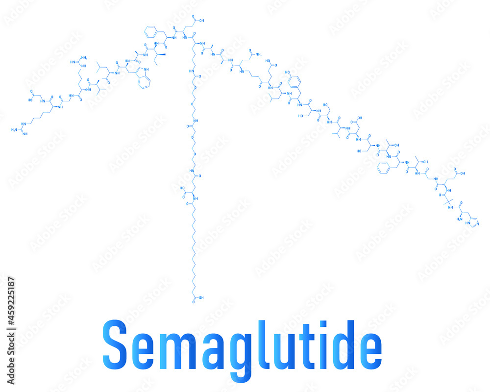 Semaglutide diabetes drug molecule (incretin agonist). Skeletal formula ...