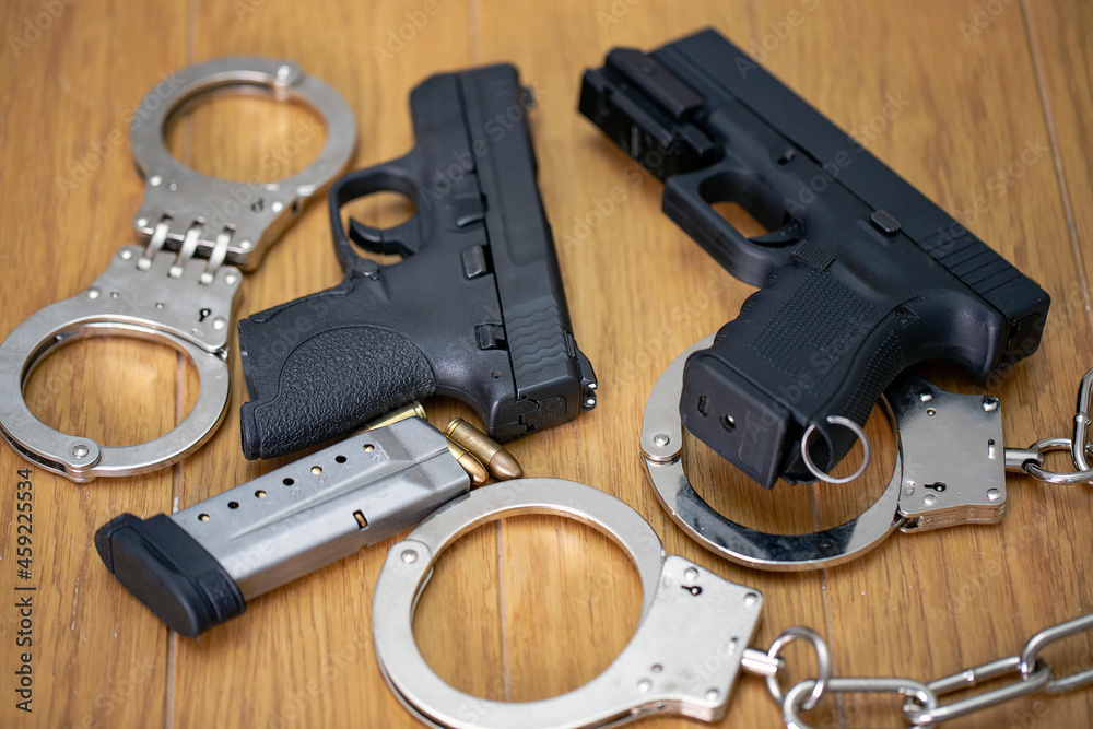 Set of two semi automatic pistols with amunitions and two police ...