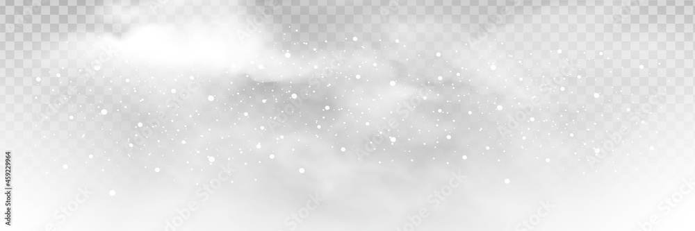 Falling snow on a transparent background. Snow clouds or shrouds. Fog ...