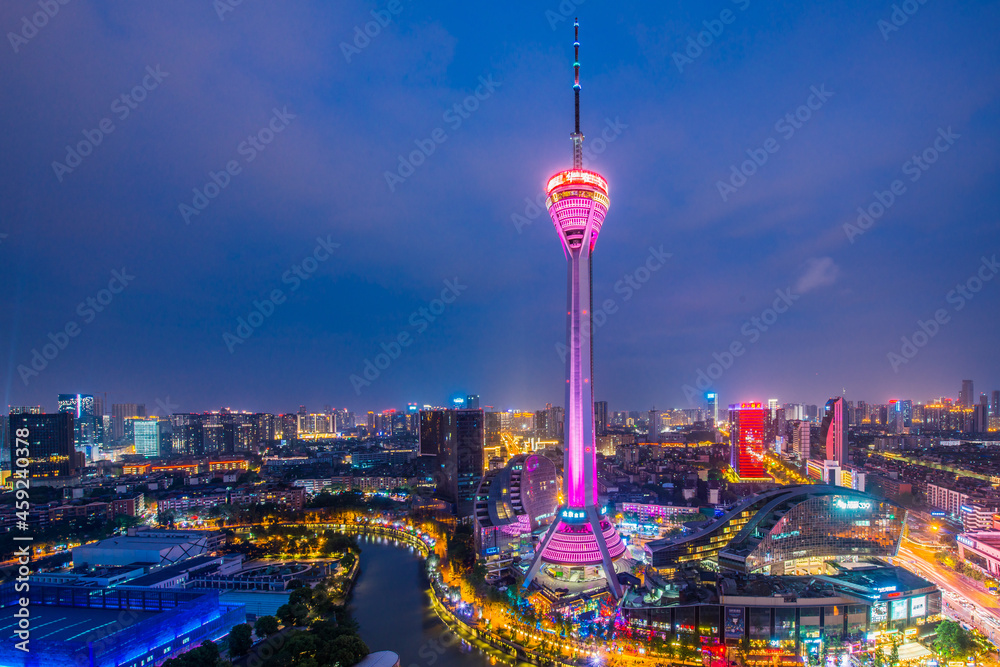 Chengdu skyline scenery with TV tower Stock Photo | Adobe Stock