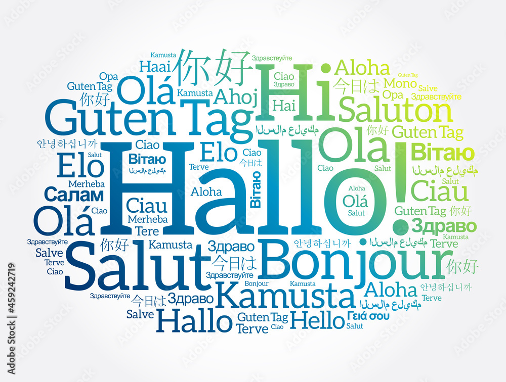 Hallo (Hello Greeting in German) word cloud in different languages of ...