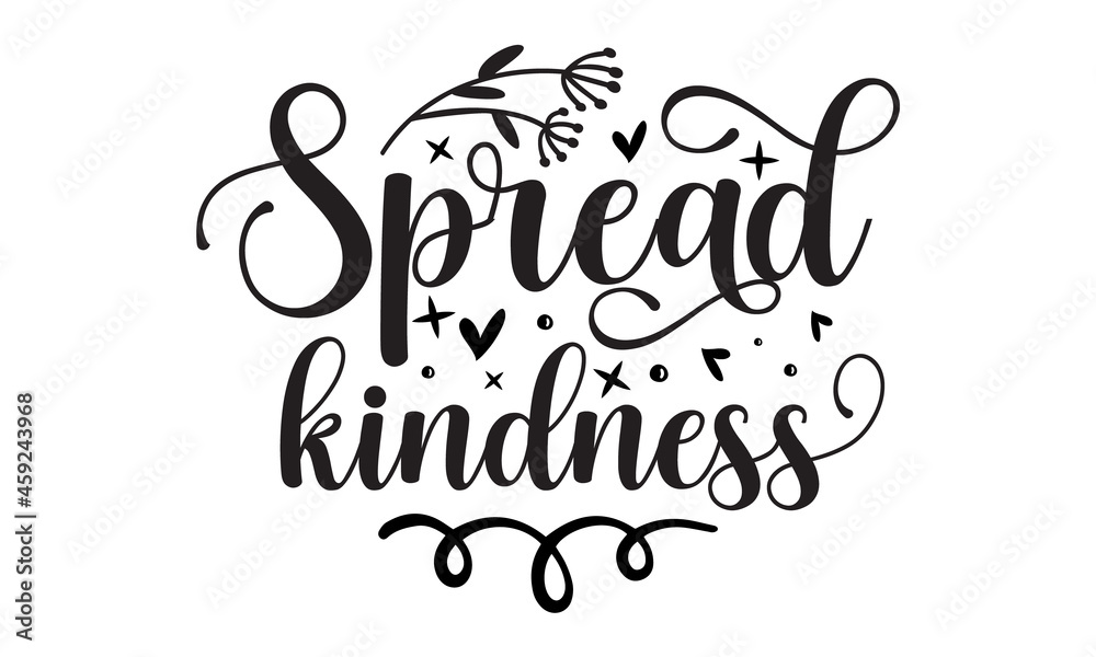 Spread kindness, word lettering in pink blue pastel flower wreath ...