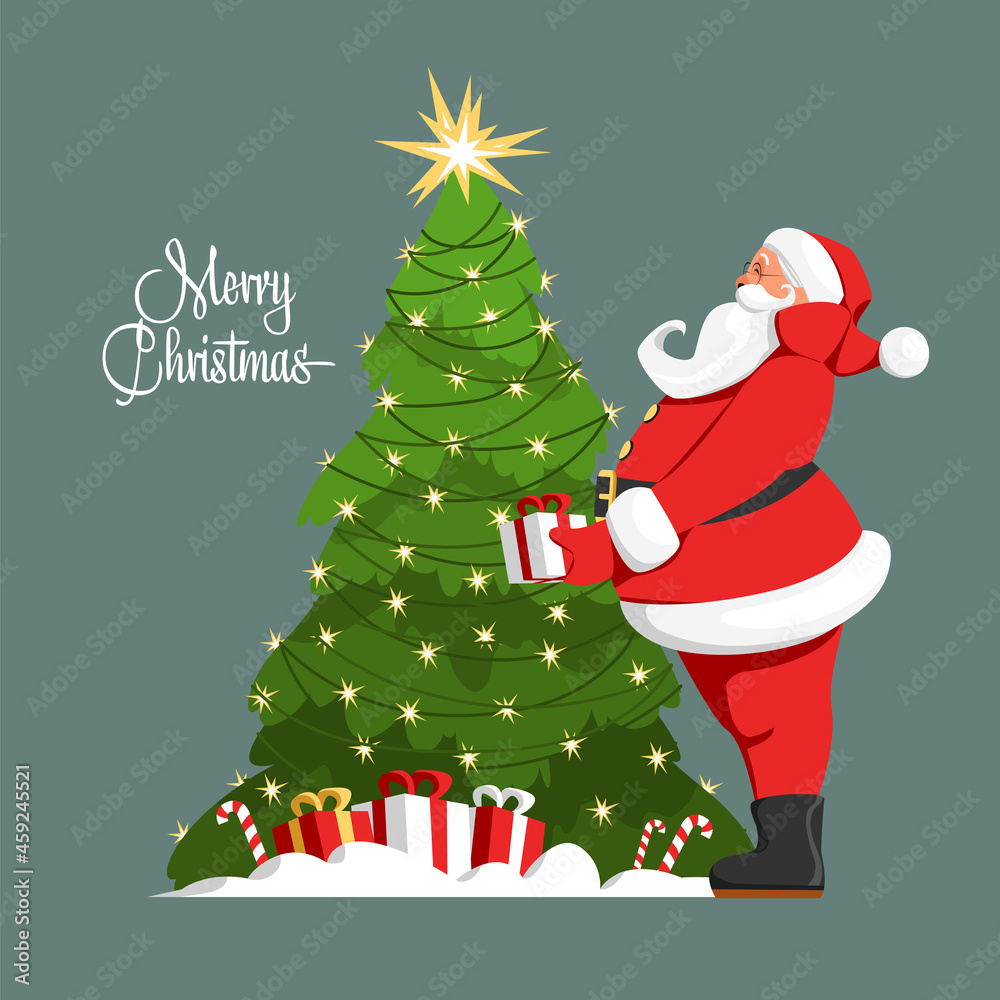 Santa Claus With Christmas Tree And Gifts