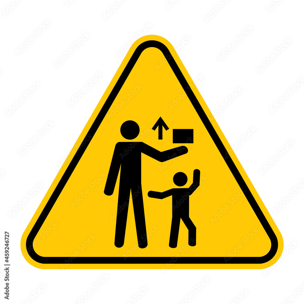 Keep out of reach of children sign. Vector illustration of yellow ...