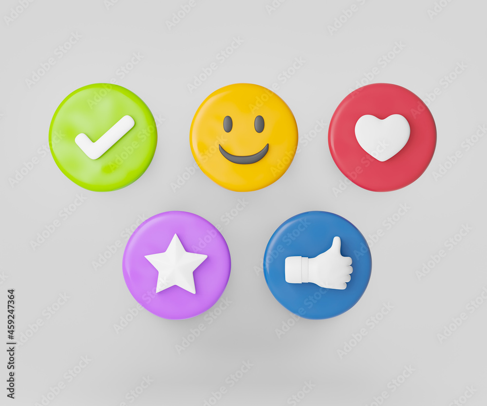 3d cartoon icon pastel color circle frame with check mark, smile, heart ...