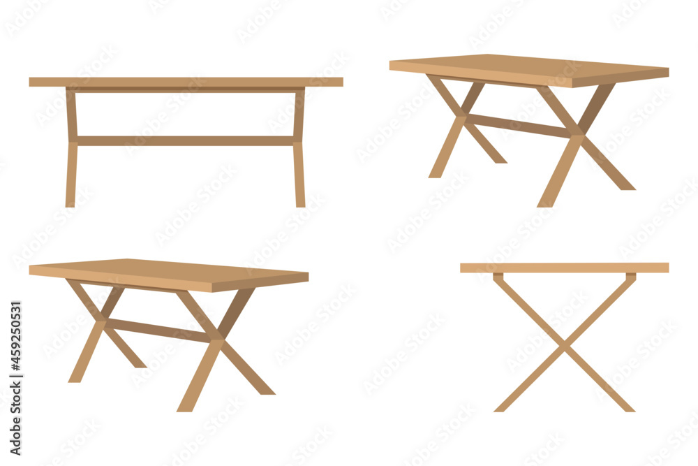 cartoon wooden office table isolated with different position and pose ...