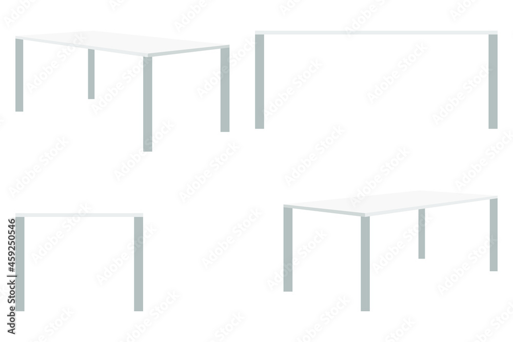 Cartoon cute office table isolated with different position and pose in ...