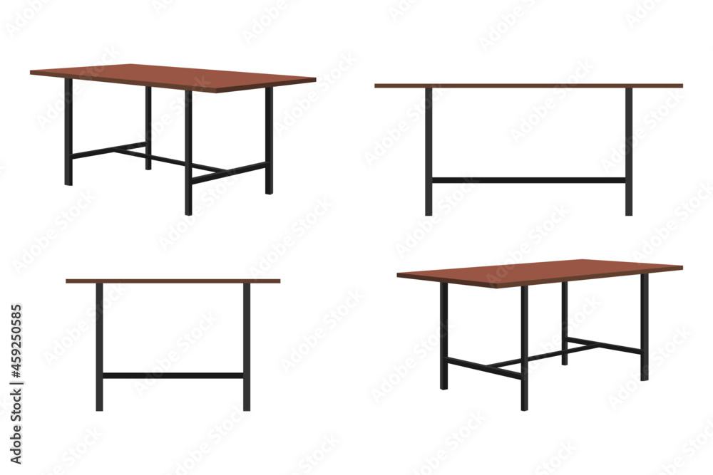 Cartoon cute beautiful office table isolated with different position ...