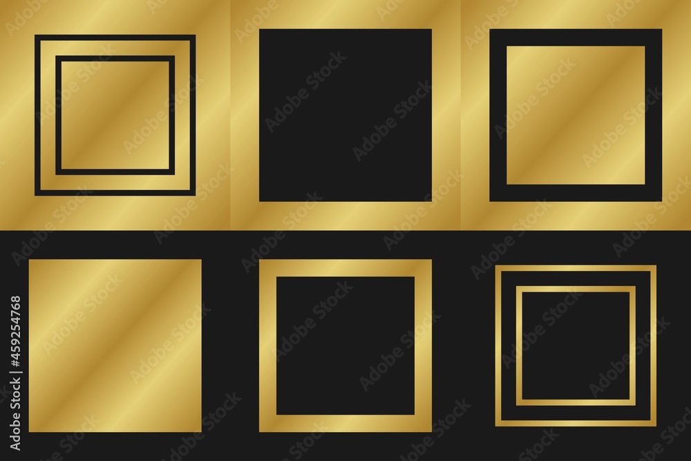 Square shapes in three styles, fill, line art and monoline. Set of Gold ...