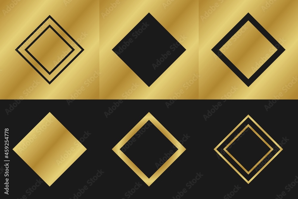 Crystal box shapes in three styles, fill, line art and monoline. Gold ...