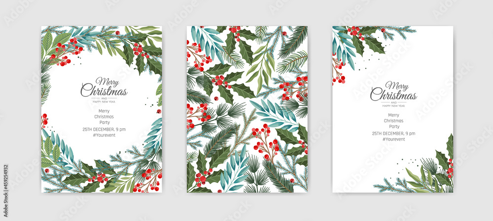 Vector Christmas Cards Set. Holiday Party Card Templates Design Stock ...