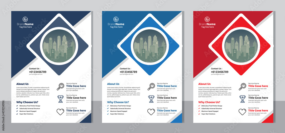 Set of 3 color variation flyer, brochure cover modern layout, annual ...