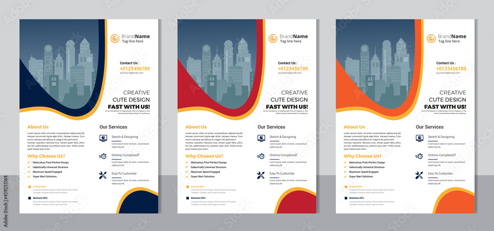 Set of 3 color variation flyer, brochure cover modern layout, annual ...