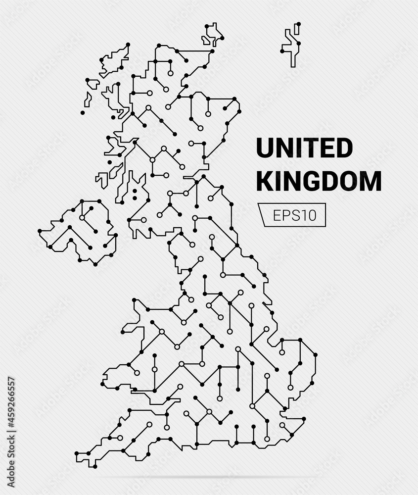 Abstract futuristic map of United Kingdom. Electric circuit of the ...