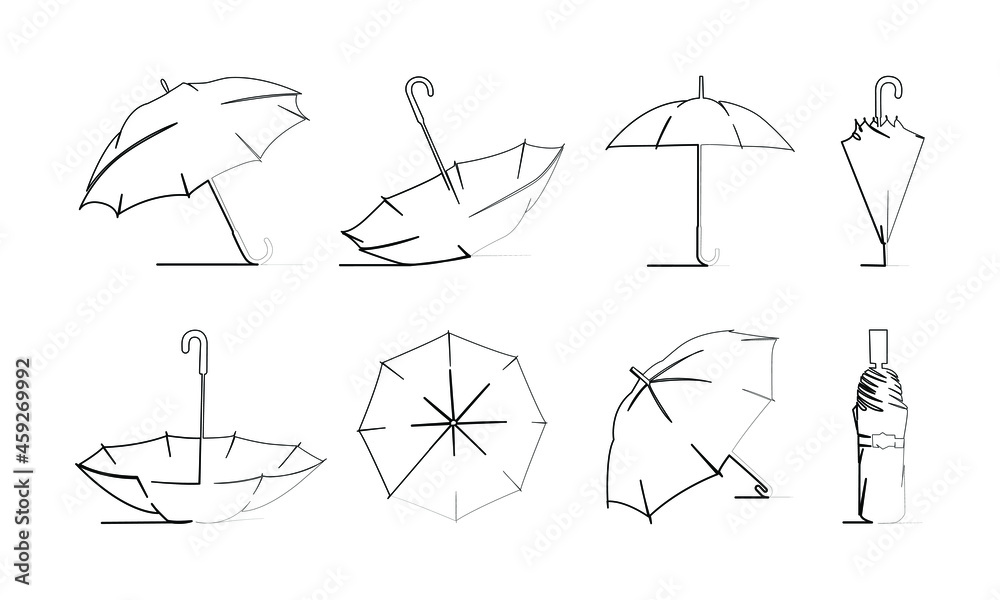 Umbrella set line drawing vector. Hand drawn line symbol. Isolated ...