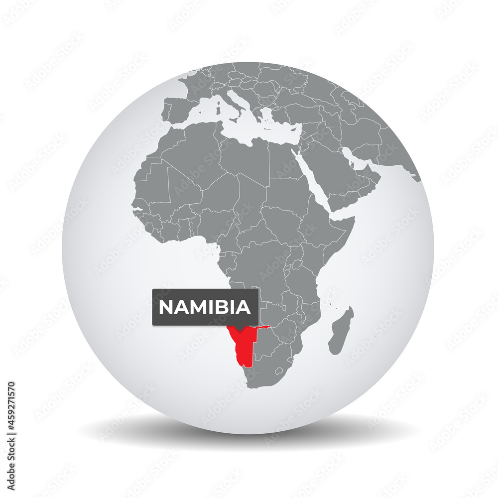 World globe map with the identication of Namibia. Map of Namibia ...