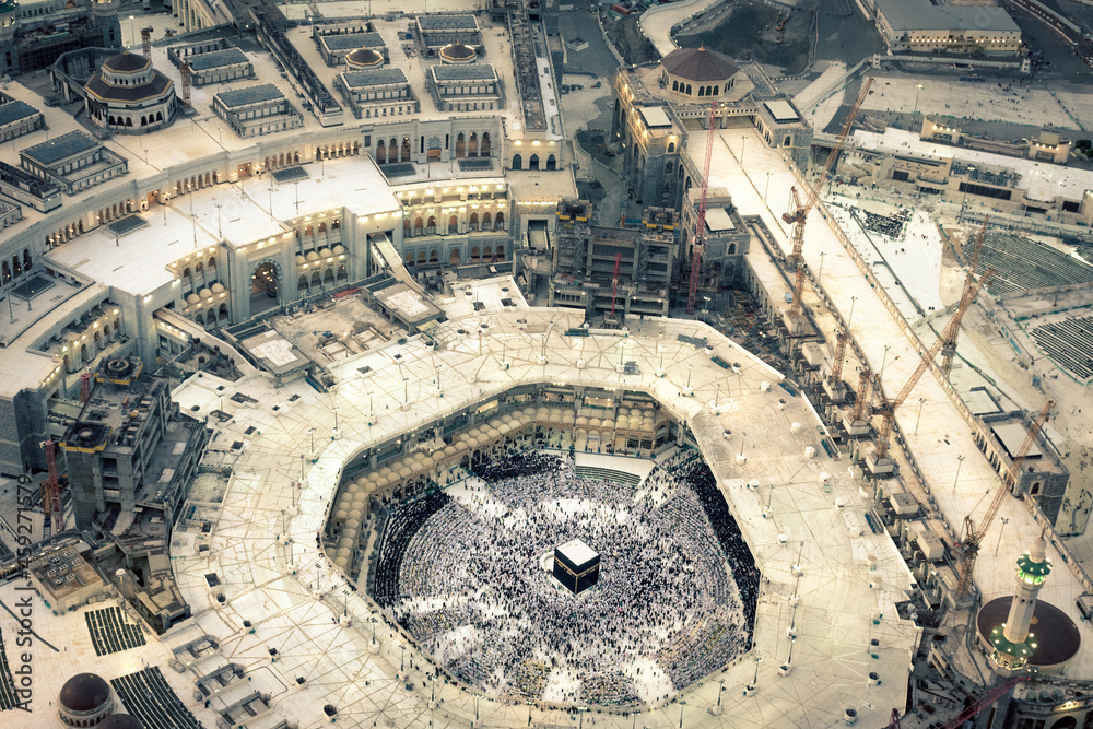 The holy mosque in Makkah city view from the top of Makkah clock tower ...