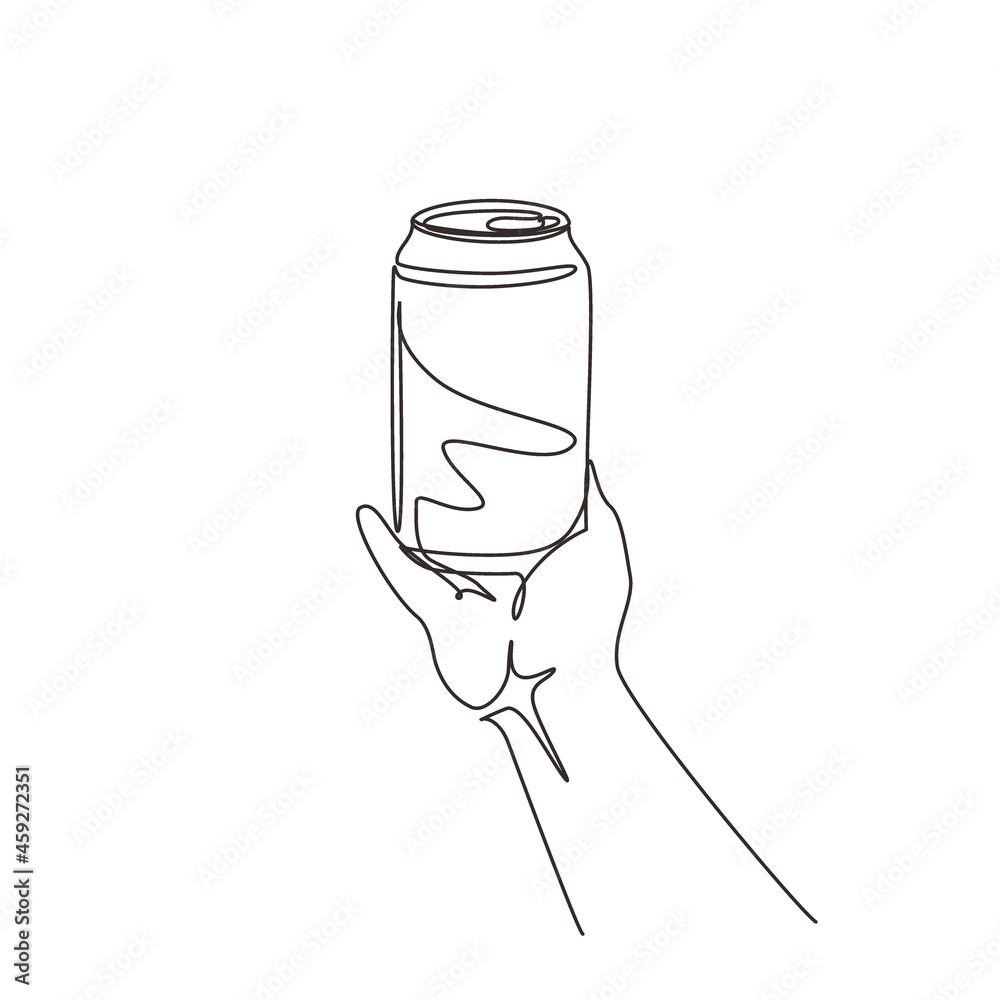 Single Continuous Line Drawing Hand Holds A Wet Aluminum Can Realistic Soda Cans Without Labels