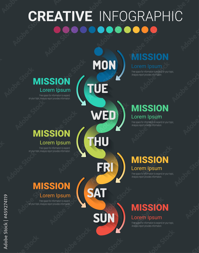 Timeline business for 7 day, 7 options, Timeline infographics design ...