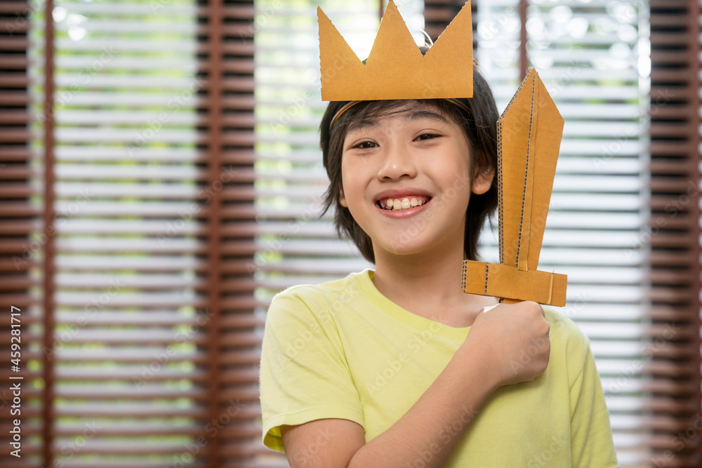 asian little prince child boy play role,young boy playing as king hand ...