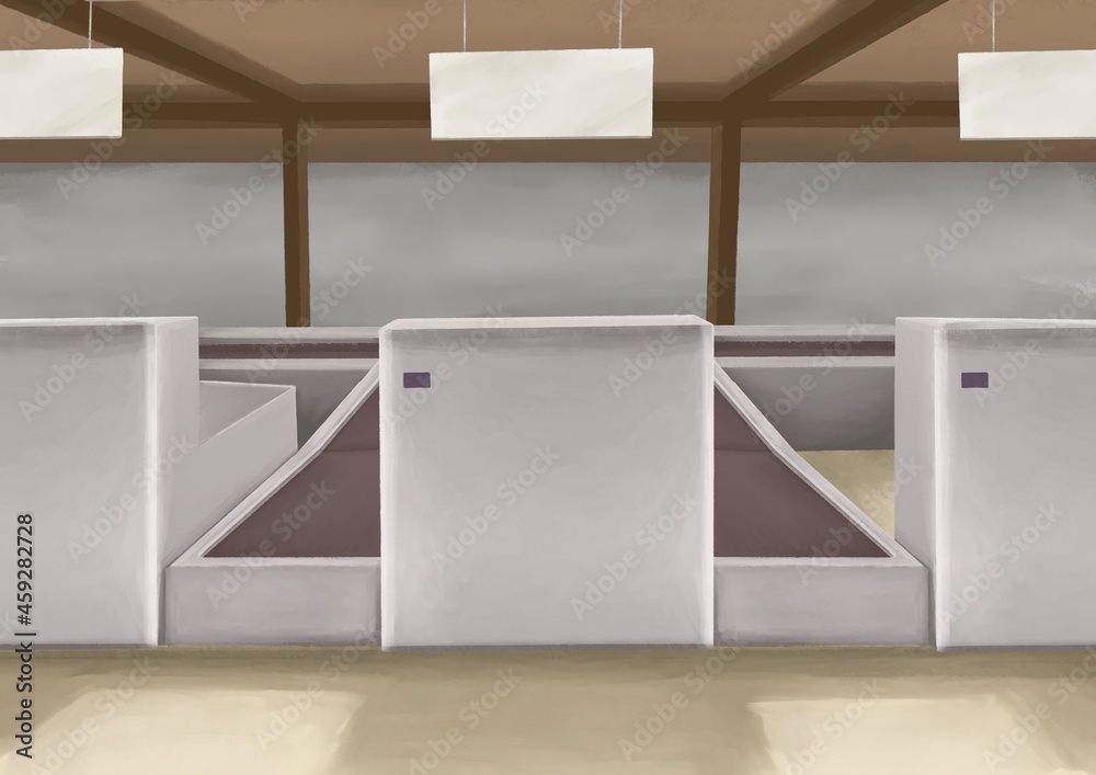 International airport check in counter, a digital painting of interior ...