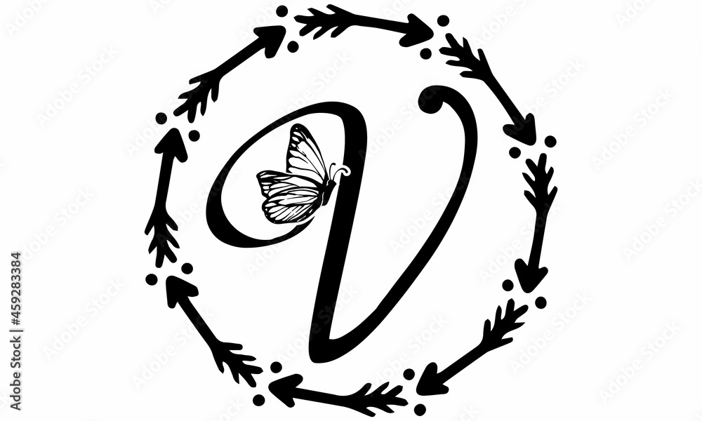 Butterfly Alphabet V SVG Design | Typography | Alphabet SVG Cut Files ...