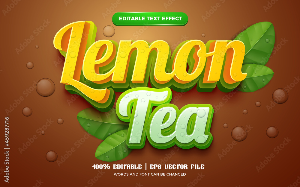 nature lemon tea leaves fresh 3d editable text effect Stock Vector ...