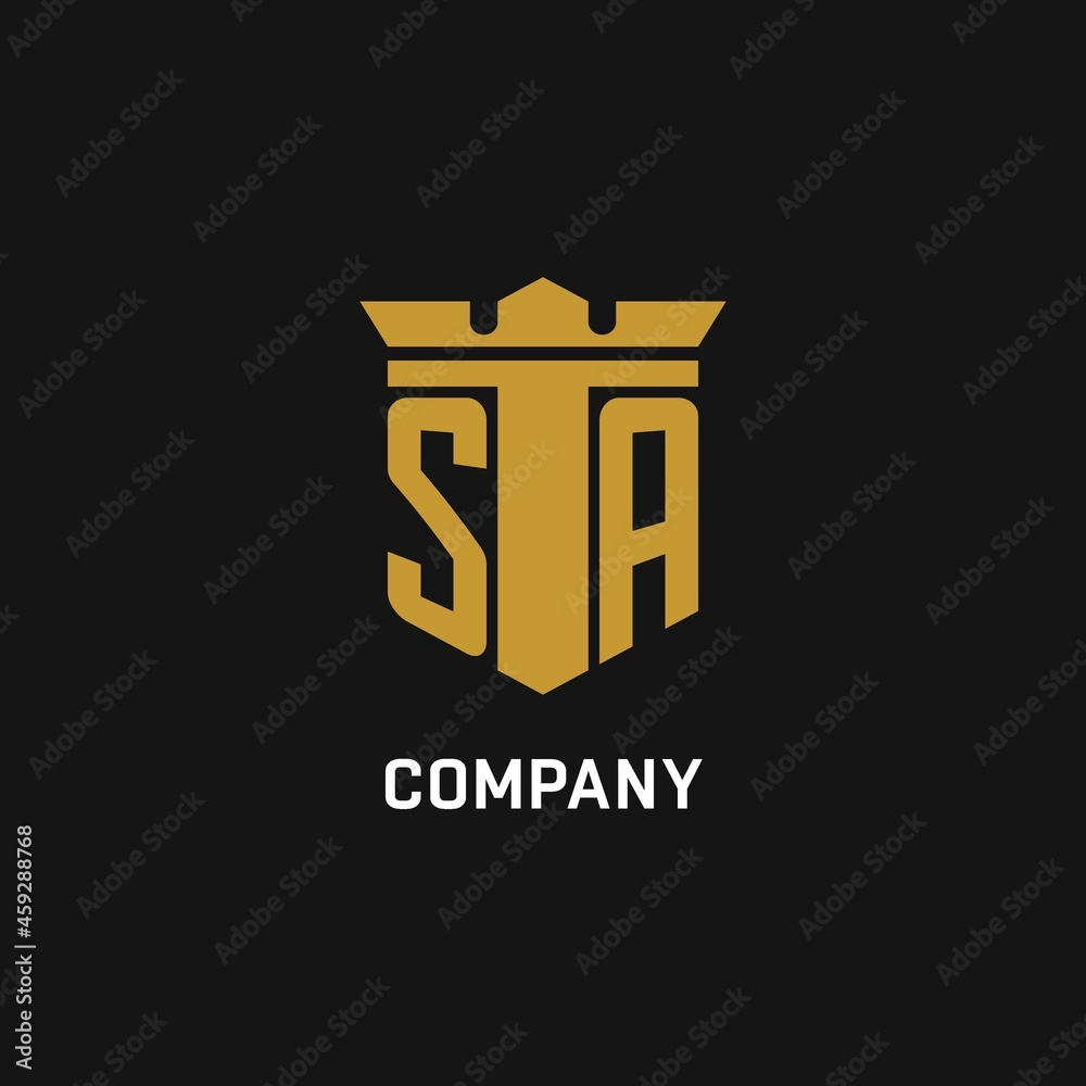SA initial logo with shield and crown style Stock Vector | Adobe Stock