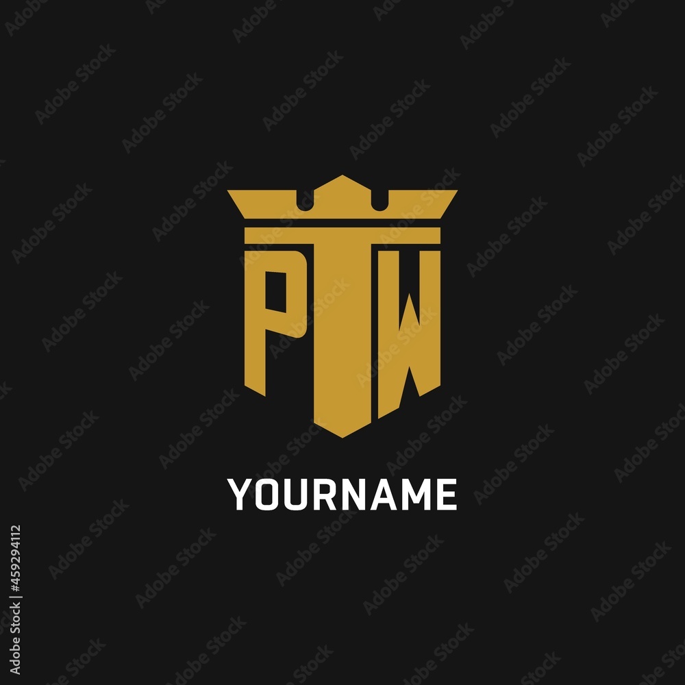 PW initial logo with shield and crown style Stock Vector | Adobe Stock