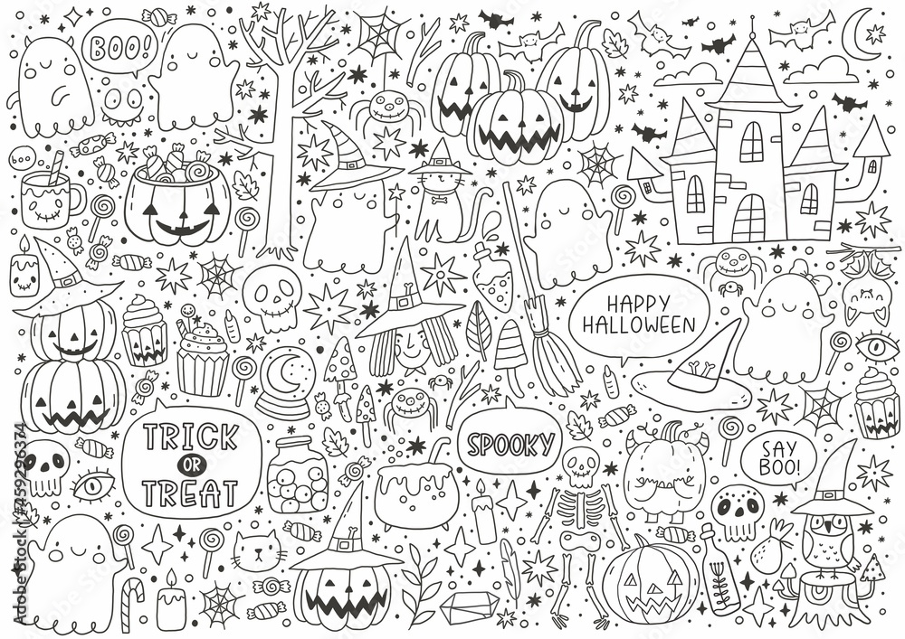 Trick or Treat coloring page. Halloween coloring page for kids. Cartoon ...
