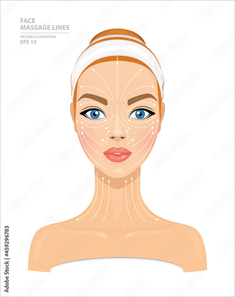 How to Do Lymphatic Drainage Massage. Face Massage Lines. Beautiful Red ...