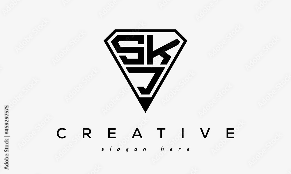 initial letters logo SKJ black monogram diamond pentagon shape with ...