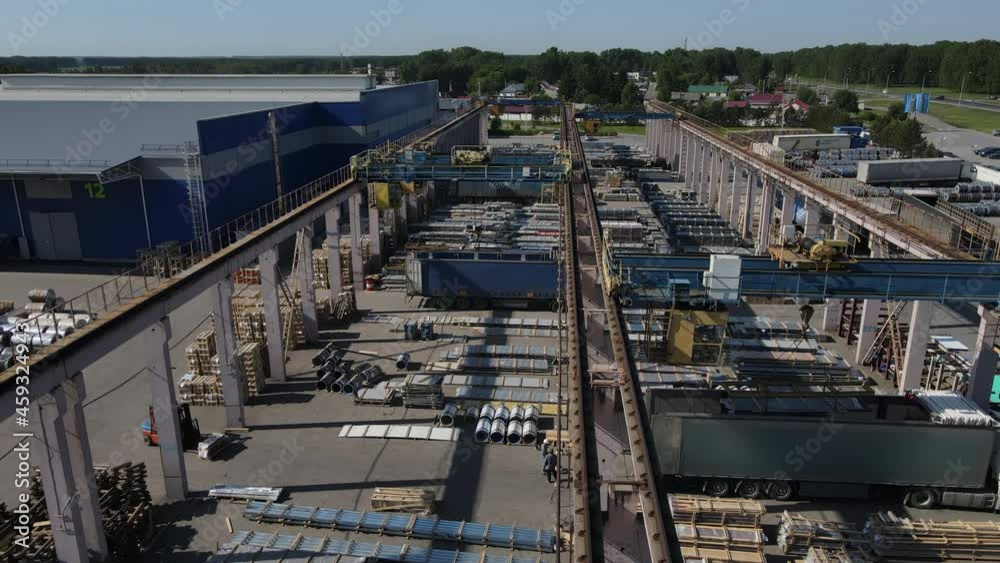 Plant factory at industrial production area. Aerial top view of ...