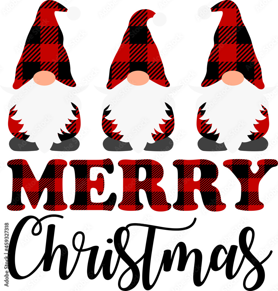 Buffalo plaid Merry Christmas vector illustration, Three Christmas ...