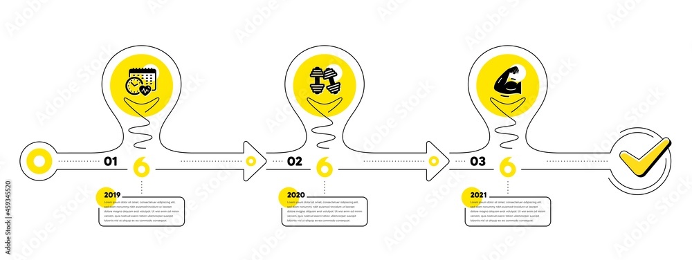 Gym Infographic timeline with 3 steps. Sport process diagram with ...